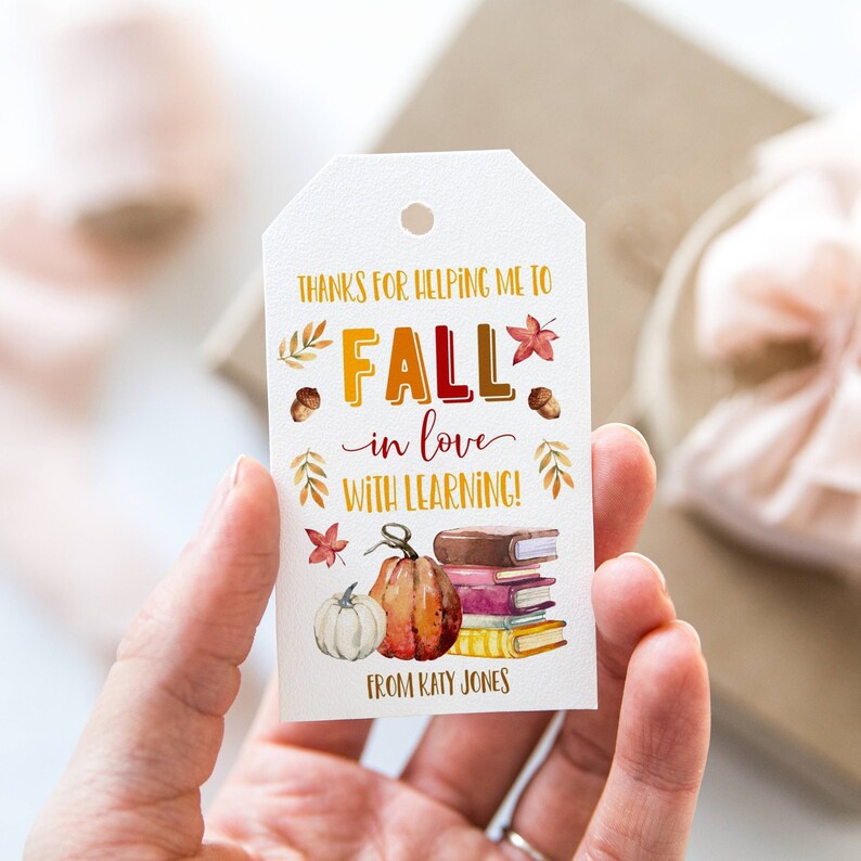 Printable Fall Teacher Gift Tag Template, Editable Books Teacher ...