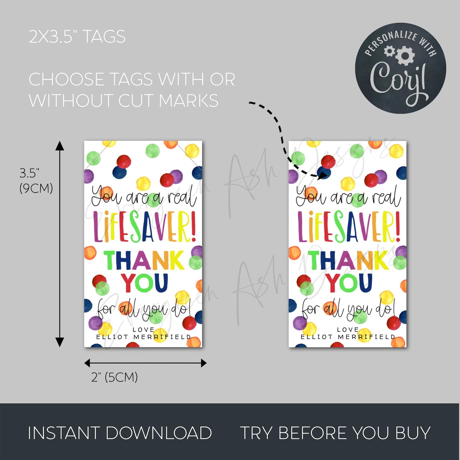 You Are A Lifesaver Gift Tag Template, Printable Teacher Staff Candy ...