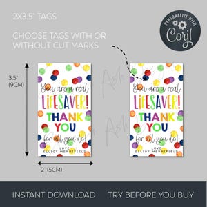 You Are A Lifesaver Gift Tag Template, Printable Teacher Staff Candy ...