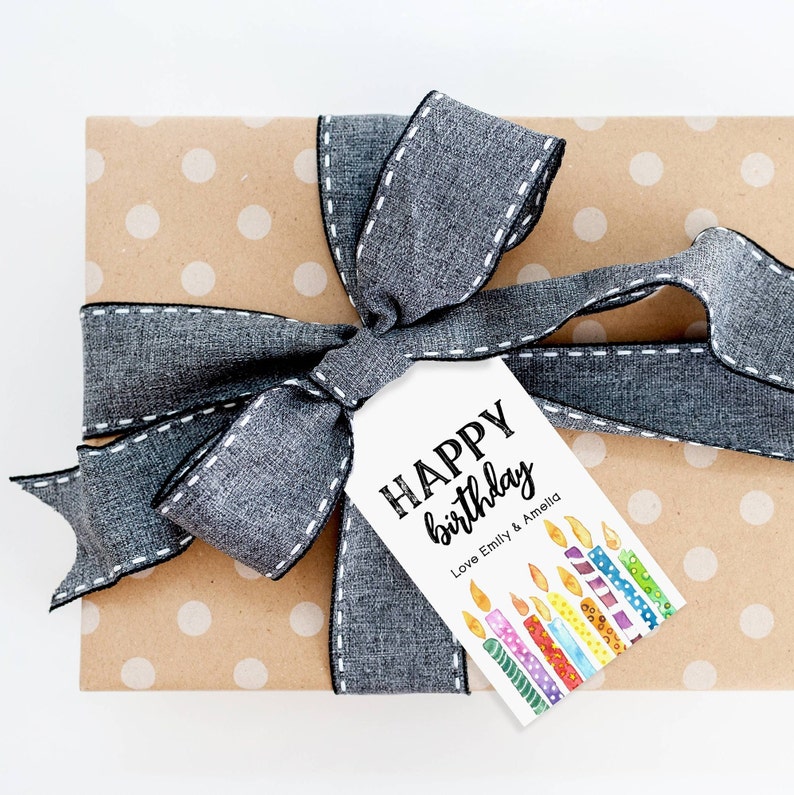 Printable Happy Birthday Gift Tag Template Watercolor Candles - Etsy