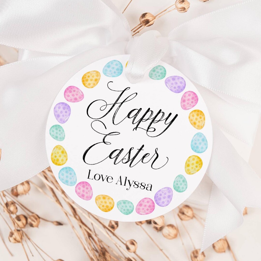 Round Easter Favor Tag Template, Printable Easter Egg Wreath Gift ...