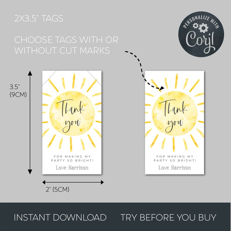 Editable Sun Birthday Favor Tag Template Printable Little - Etsy