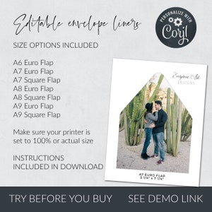 Editable Photo Envelope Liner Template, Printable Modern Wedding ...