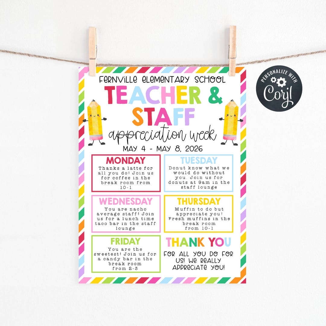 Teacher Appreciation Week Flyer Template, Printable Teacher & Staff ...