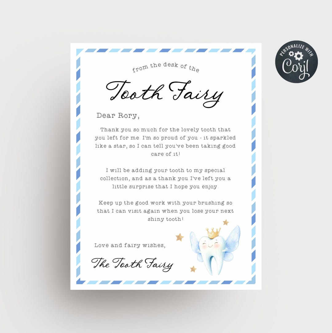 Editable Tooth Fairy Letter Template, Printable Note From Tooth Fairy ...