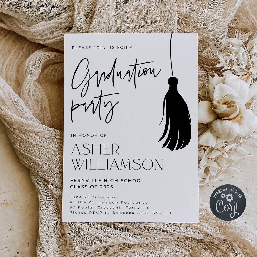 Tassel Graduation Invitation Template, Printable Modern Graduate ...