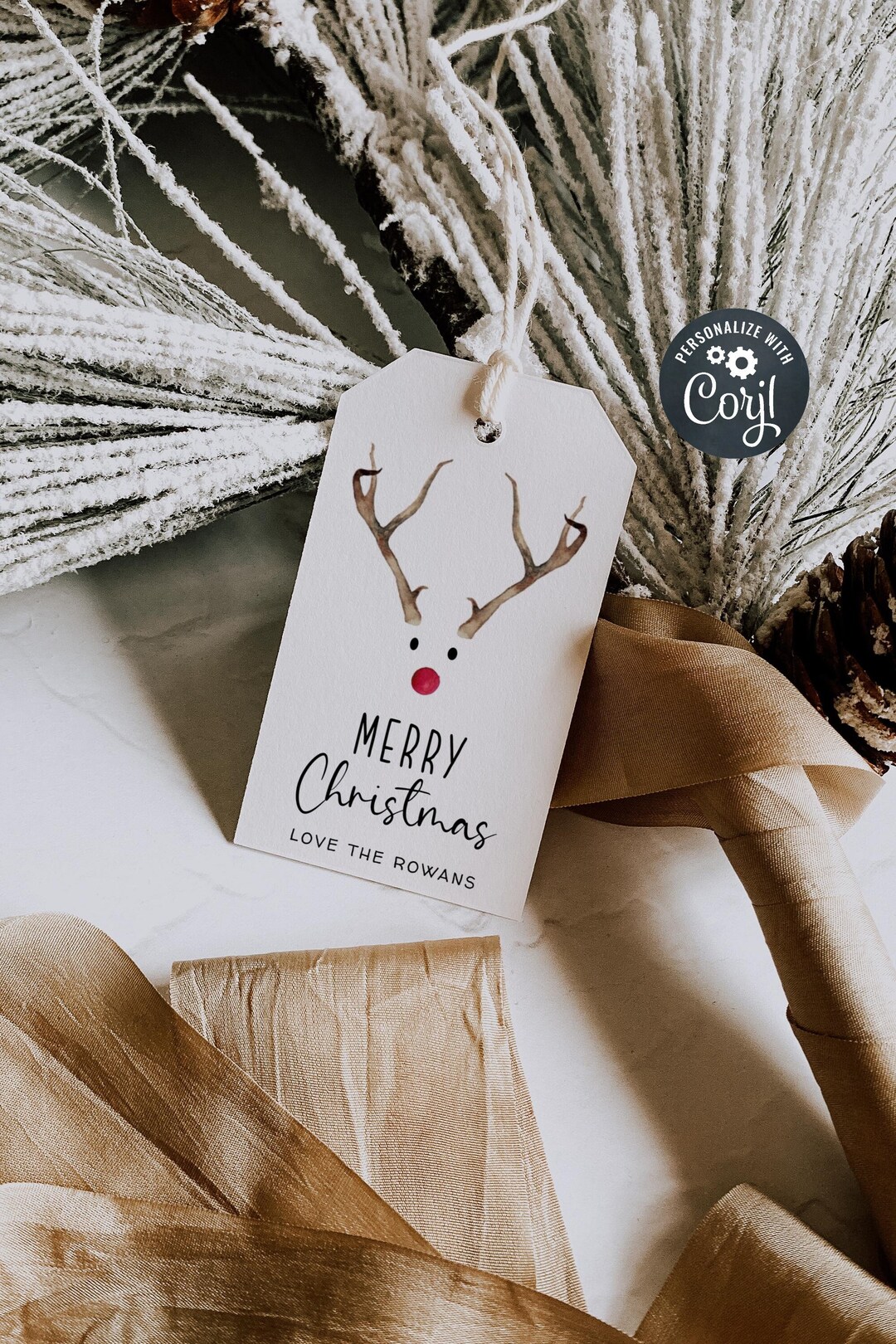 Reindeer Christmas Gift Tag Template Printable Cute Holiday - Etsy