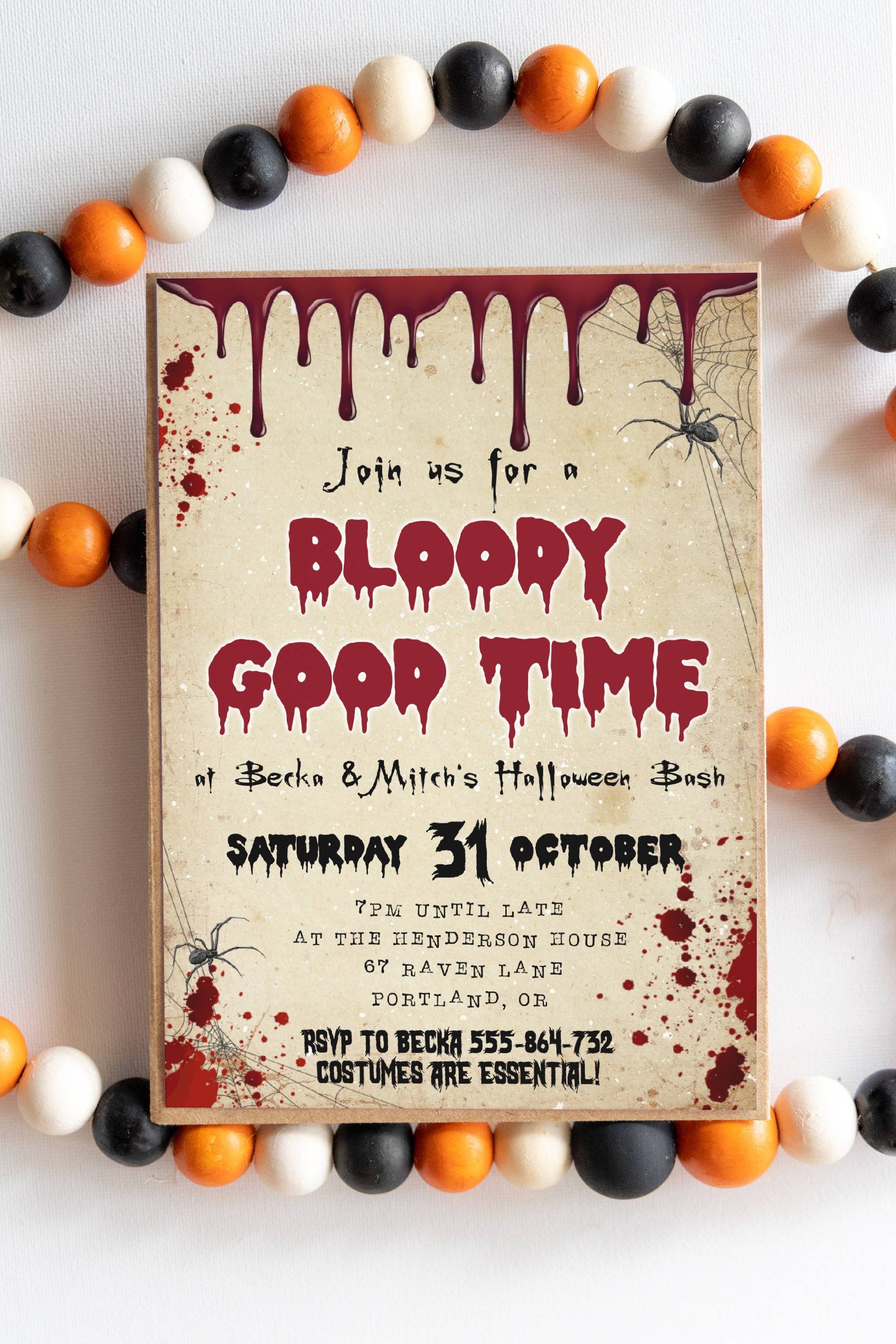 Bloody Good Time Halloween Invitation Template, Printable Scary Blood ...
