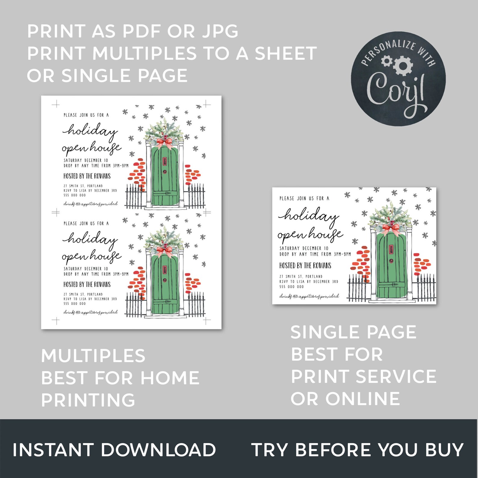 Holiday Open House Invitation Template Printable Christmas | Etsy