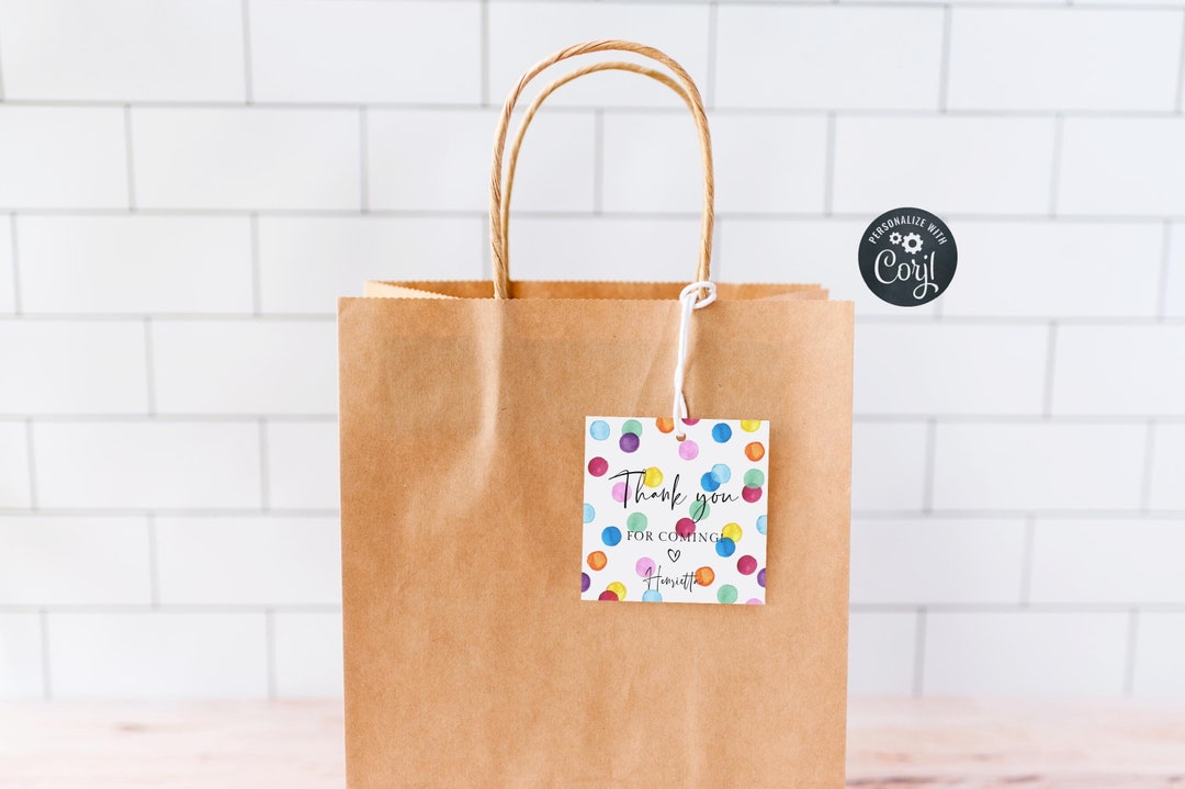 Rainbow Spots Square Favor Tag Template Printable Thank You - Etsy