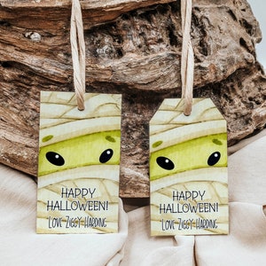 Halloween Mummy Favor Tag Template, Printable Bandage Face Gift Tags ...