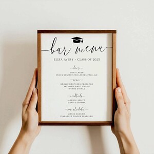 Graduation Bar Menu Sign Template, Printable Elegant Grad Party Drinks ...