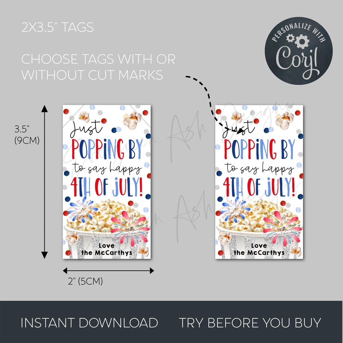 4th of July Popcorn Favor Tag Template, Printable Just Popping by July ...