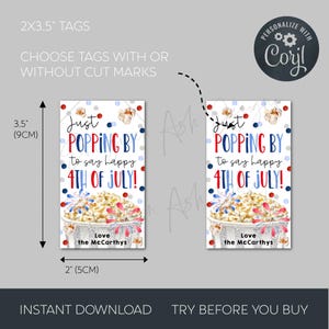 4th of July Popcorn Favor Tag Template, Printable Just Popping by July ...