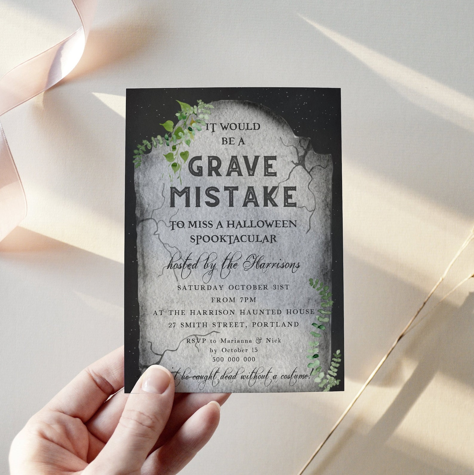 Tombstone Halloween Invitation Template, Printable Gravestone Halloween ...