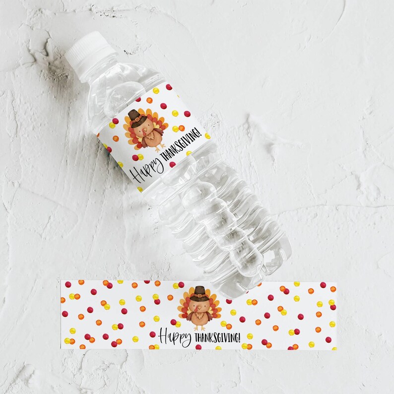 Thanksgiving Water Bottle Label Template, Printable Cute Turkey ...