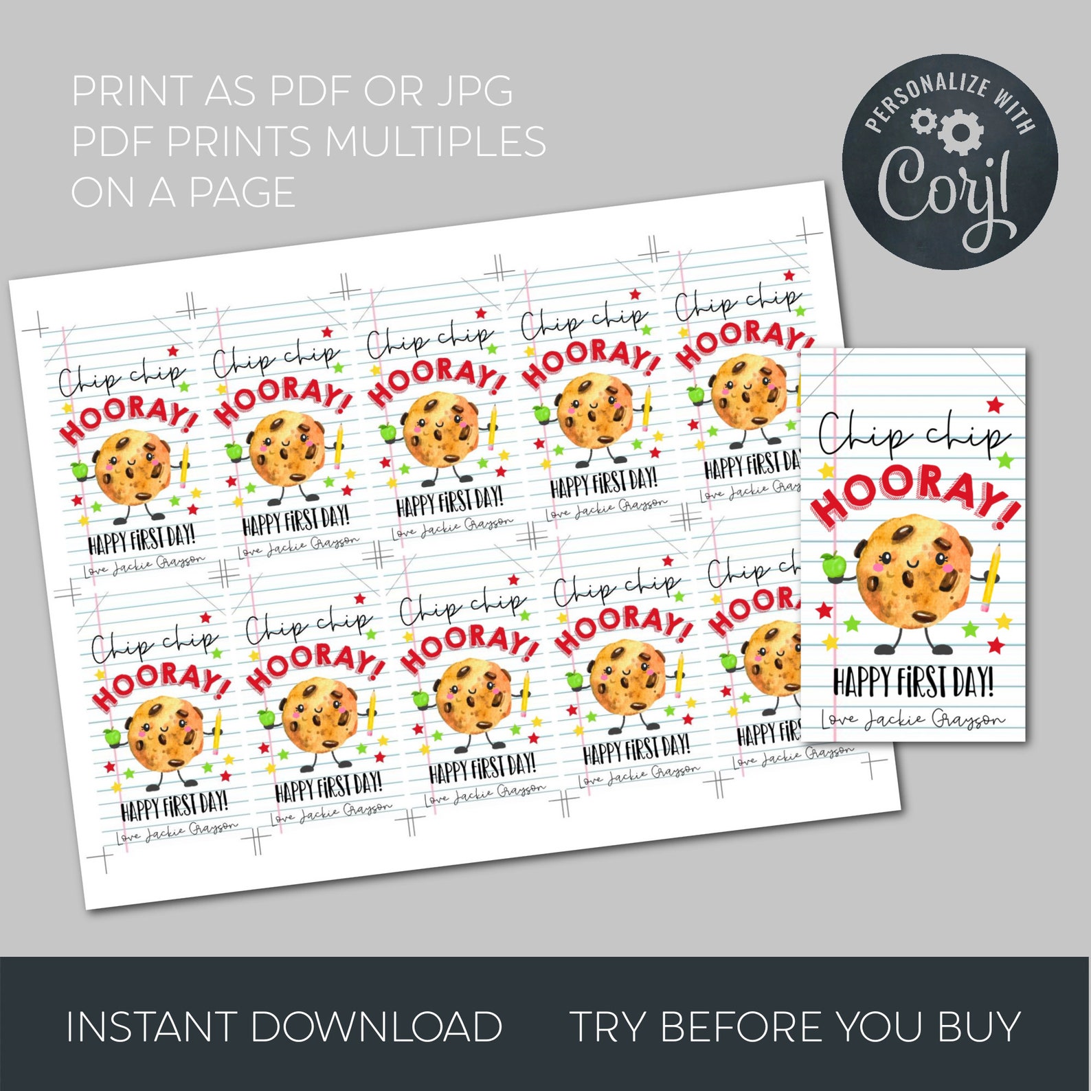 Chip Chip Hooray First Day of School Gift Tag Template, Printable ...