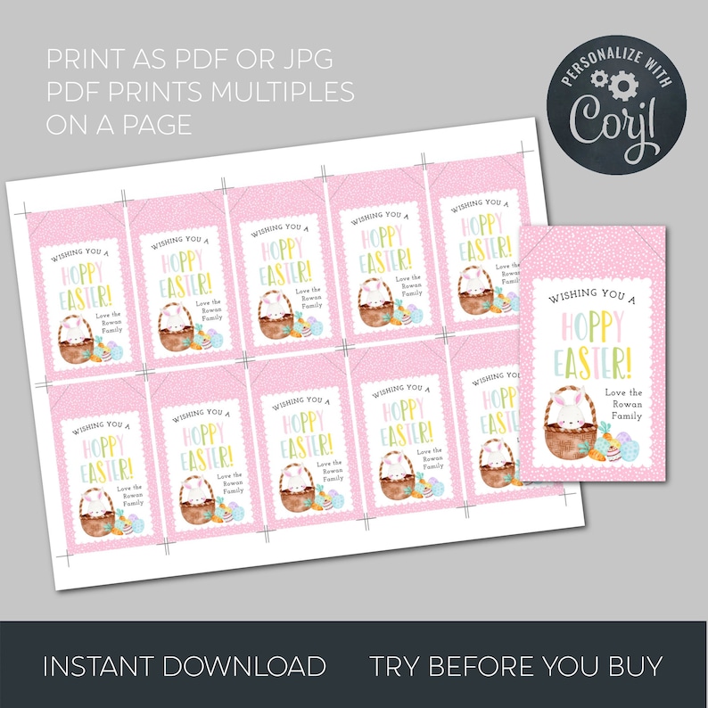 Hoppy Easter Gift Tag Template, Printable Easter Basket Favor Tags ...