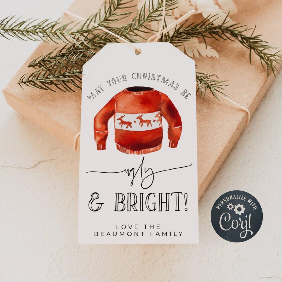 Christmas Ugly Sweater Gift Tag Template, Printable Ugly & Bright ...