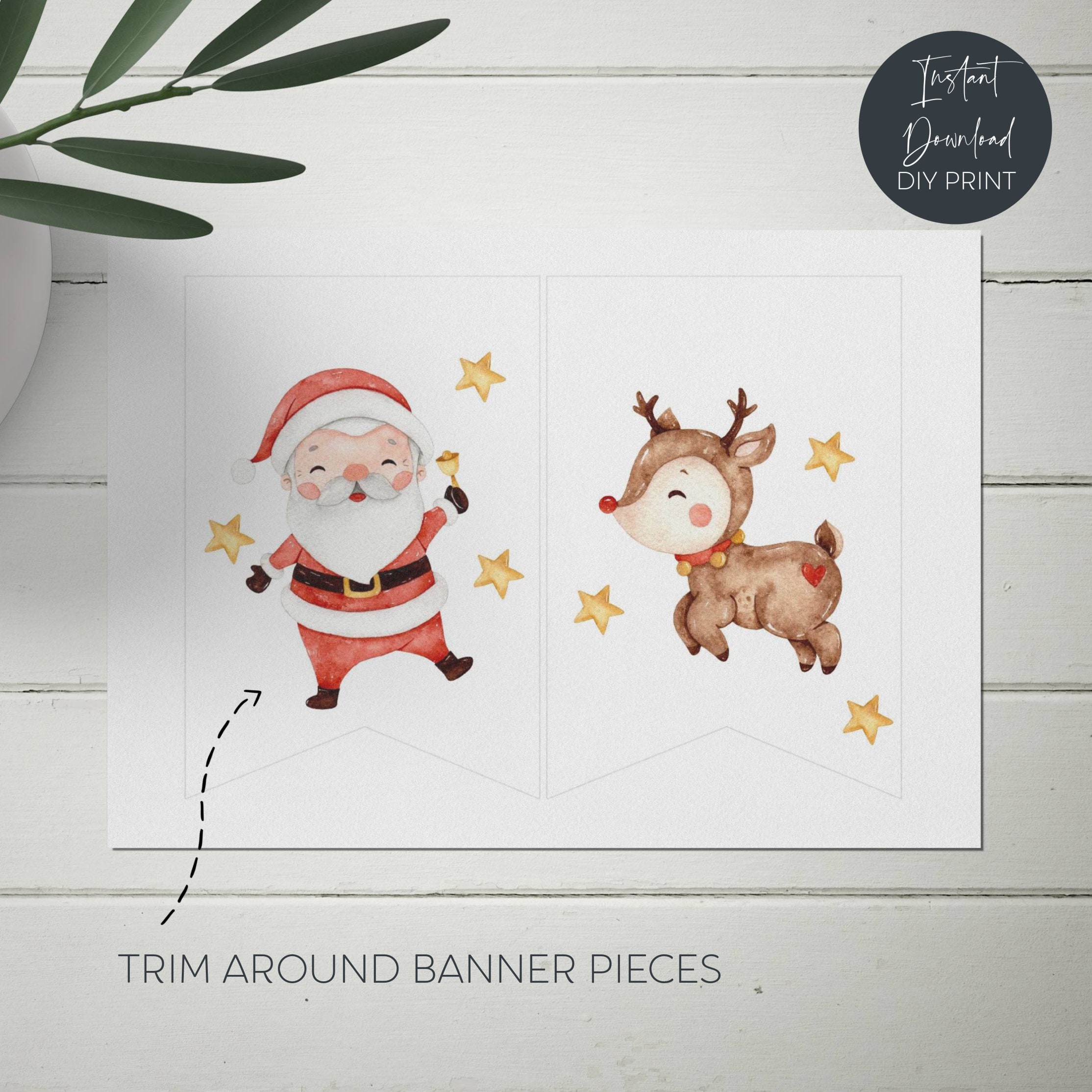 Cute Christmas Banner Printable, Festive Holiday Bunting, Santa Snowman ...