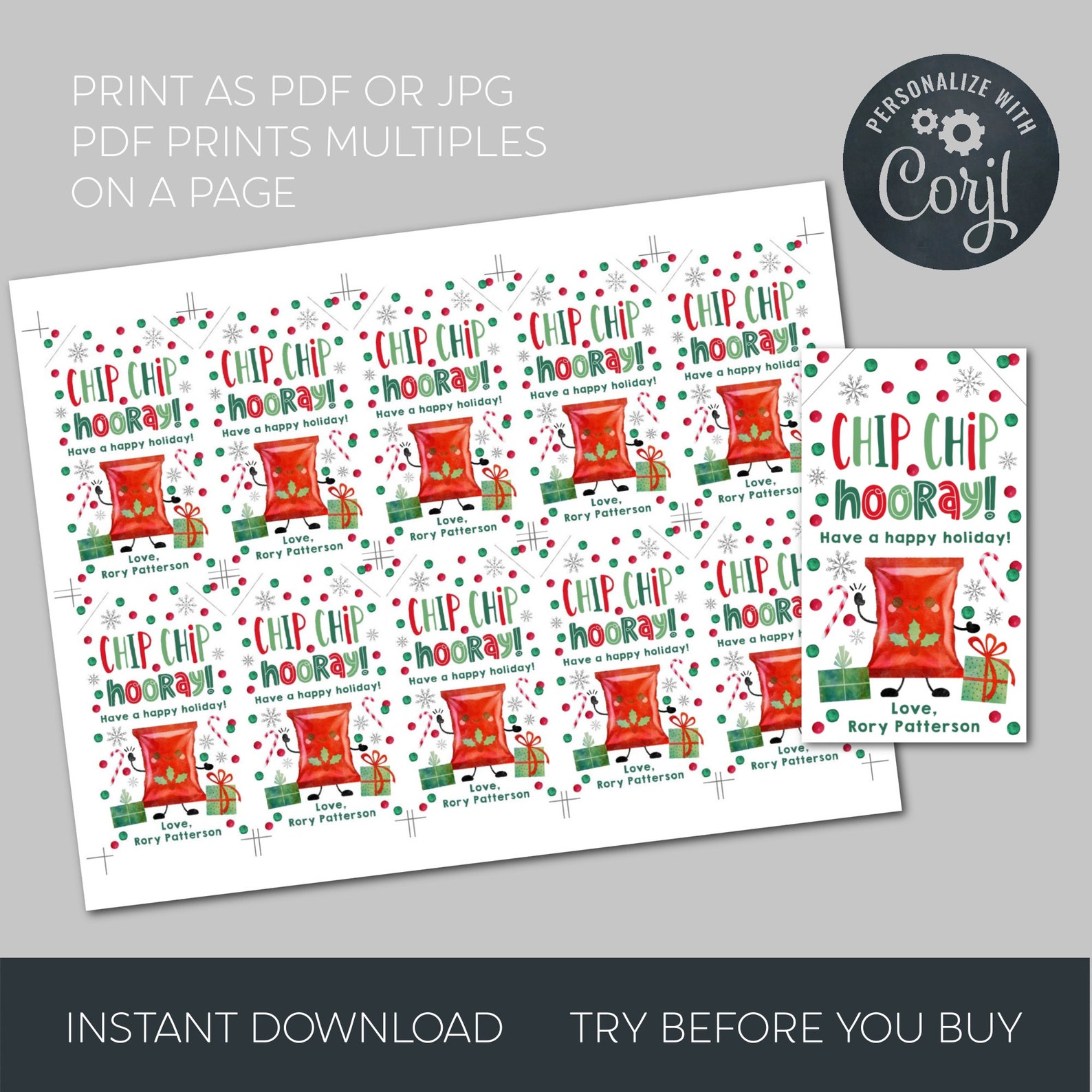 Christmas Chips Gift Tag Template, Printable Chip Chip Hooray Cute ...
