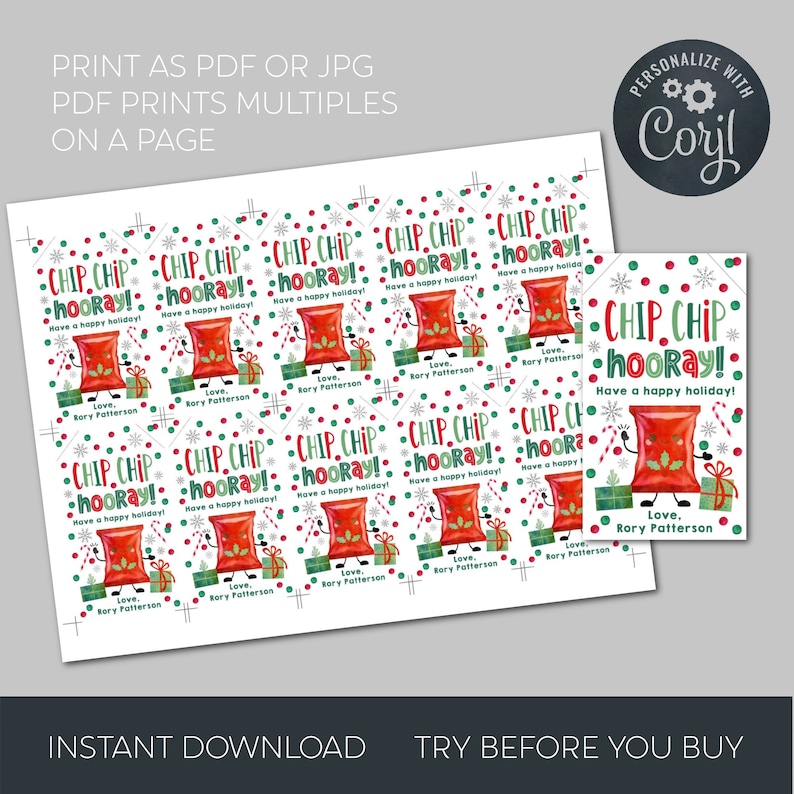Christmas Chips Gift Tag Template, Printable Chip Chip Hooray Cute ...