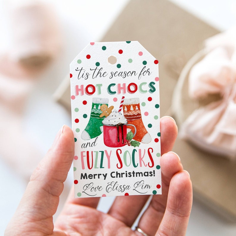 Hot Chocs and Fuzzy Socks Christmas Gift Tag Template, Printable ...