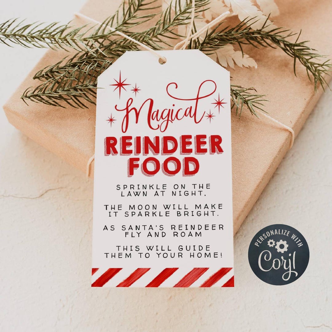 Printable Magical Reindeer Food Tag Template, Editable Christmas Eve ...