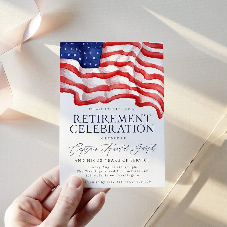American Flag Retirement Party Invitation Template, Printable Military ...