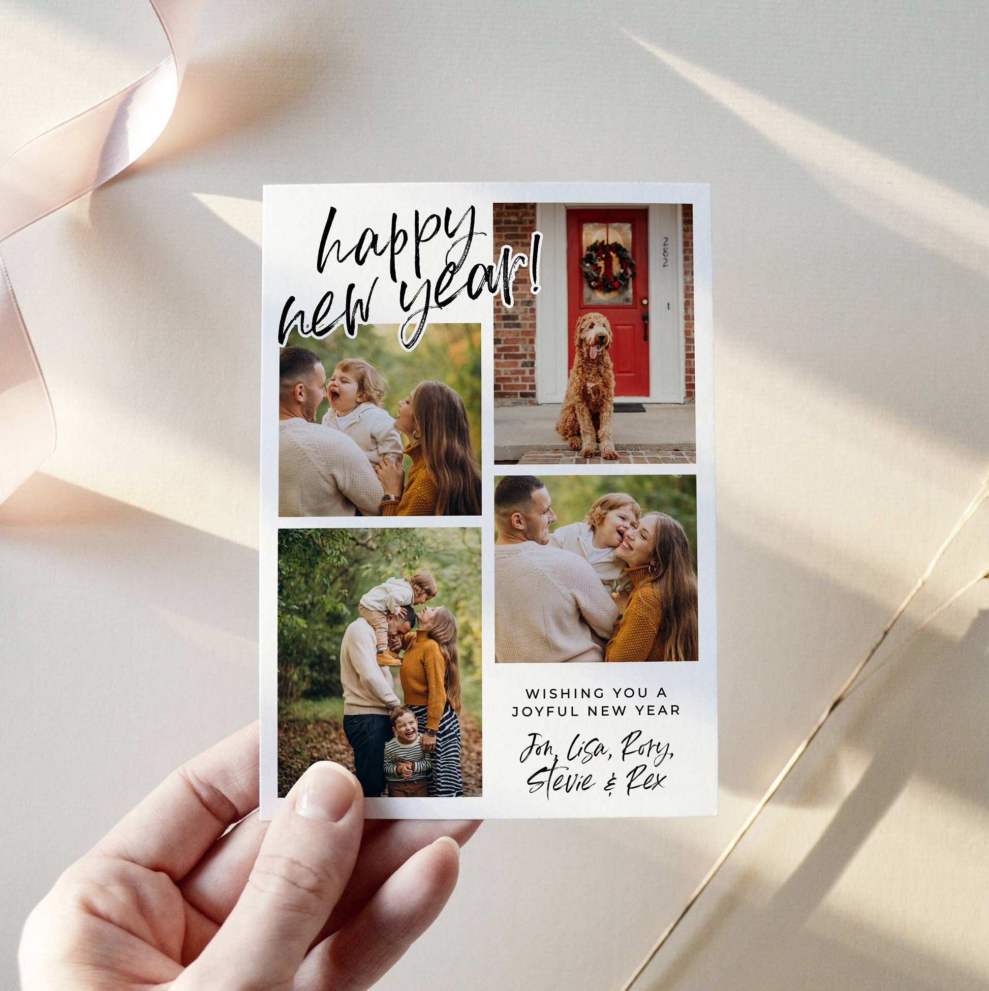 Editable New Year Photo Card Template, Printable Holiday Christmas Card ...