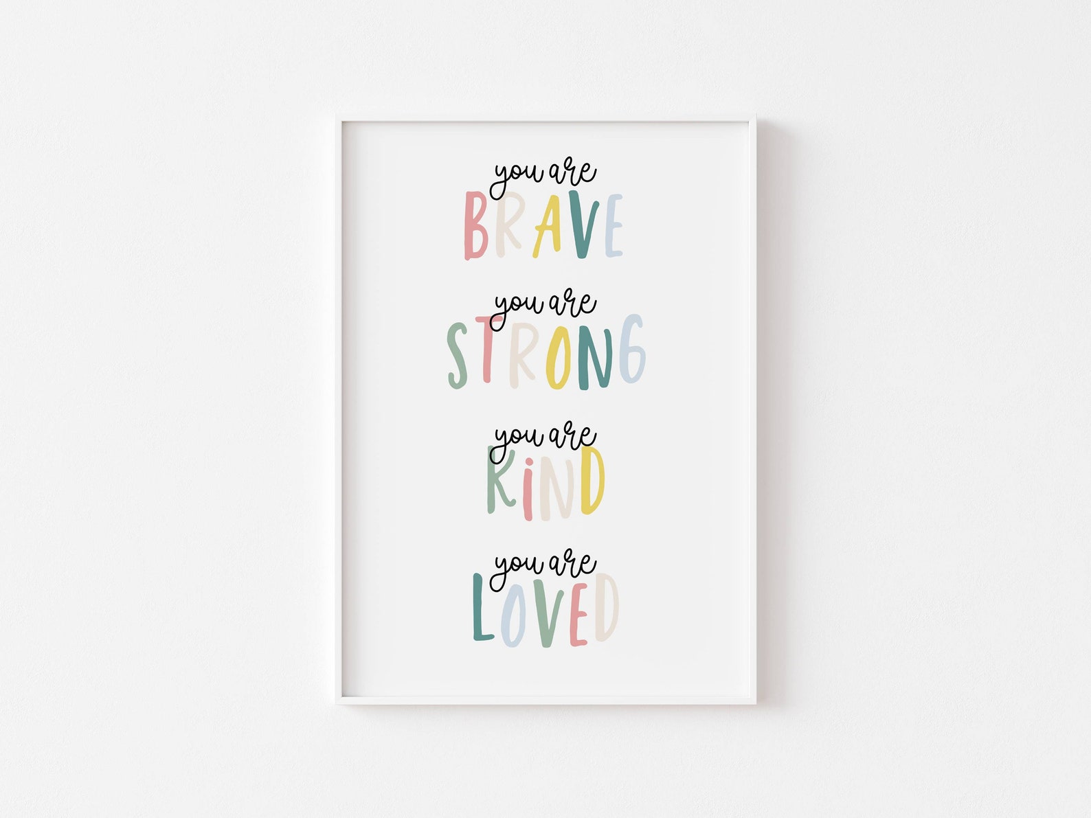 You Are Brave Strong Kind Loved Nursery Art Printable Pastel - Etsy