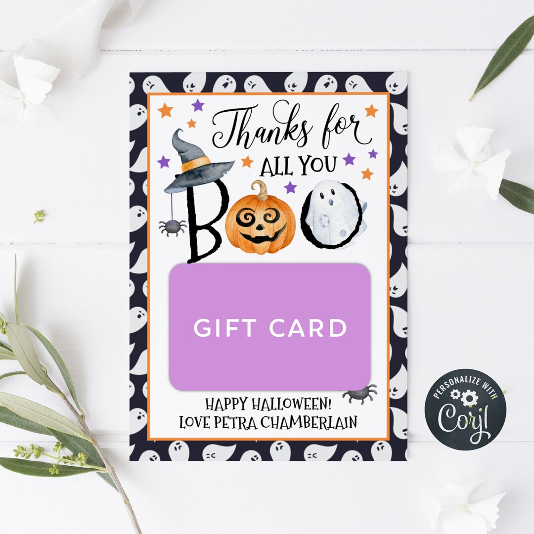 Halloween Gift Card Holder Template, Printable Thanks for All You Boo ...