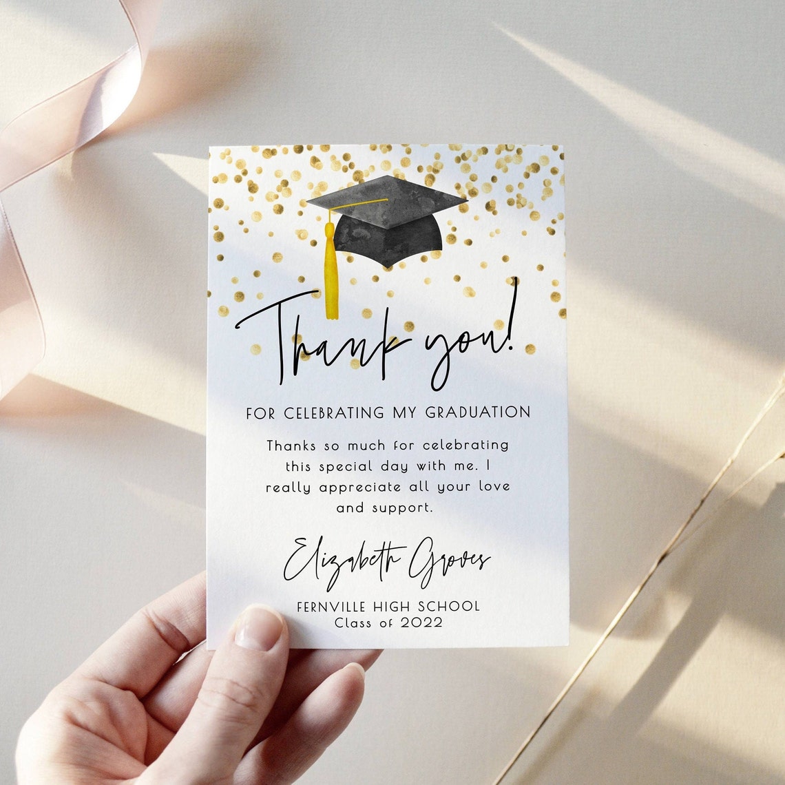 Graduation Thank You Card Template Printable Editable - Etsy