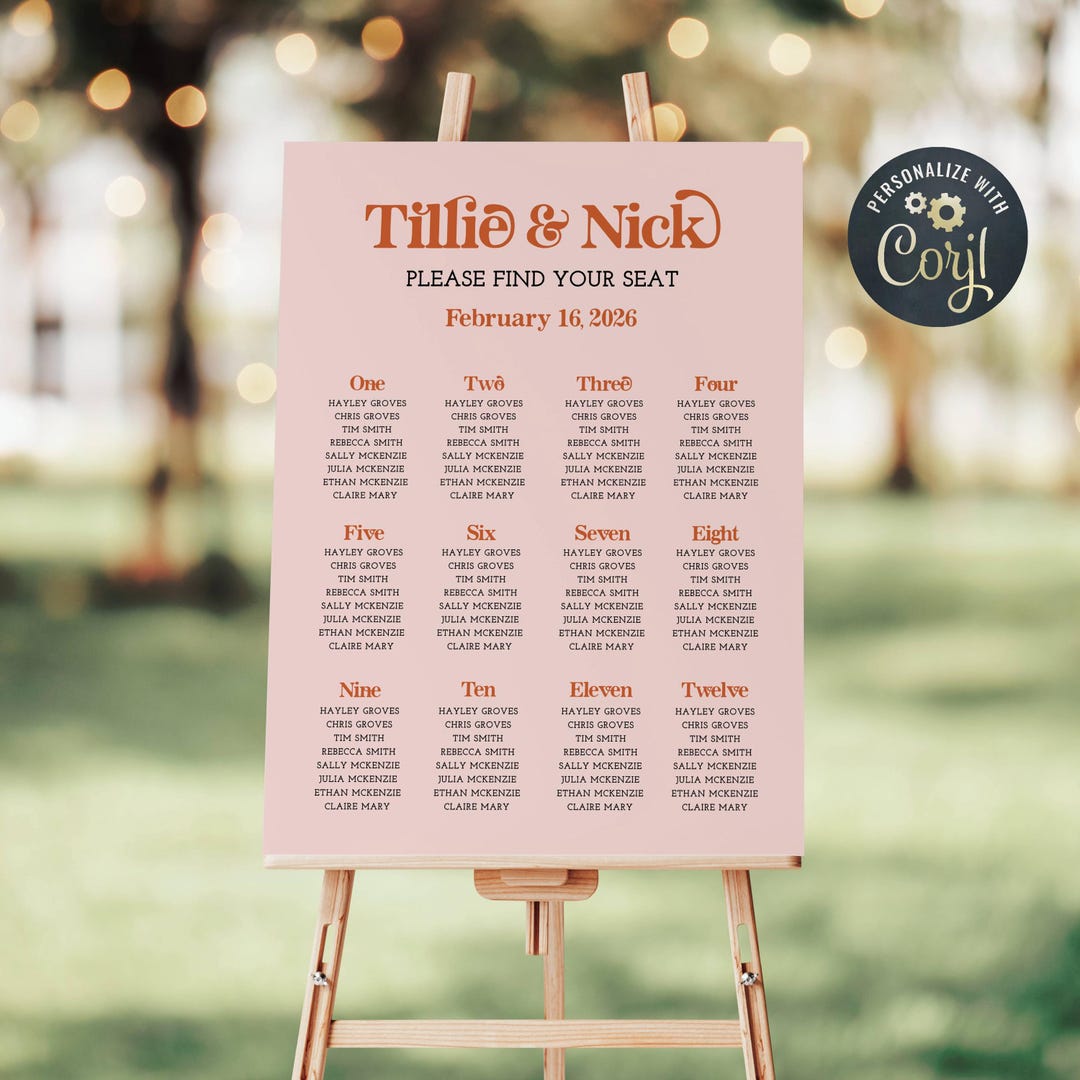Retro Wedding Seating Chart Template, Printable Vintage Wedding Table ...