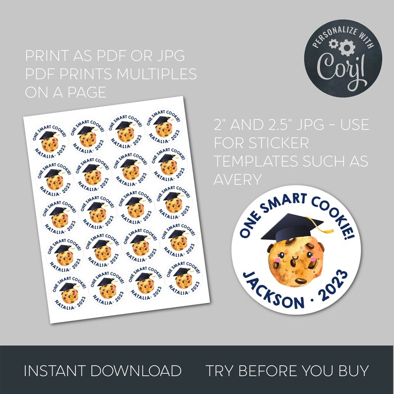 Printable Graduation One Smart Cookie Sticker Template - Etsy