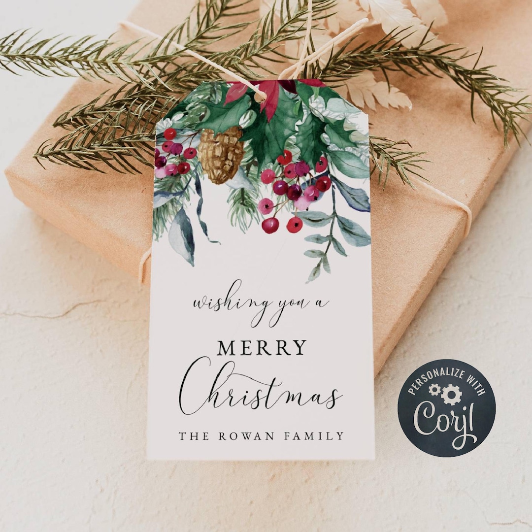 Editable Christmas Favor Tag Template, Printable Holiday Party Gift Tag ...