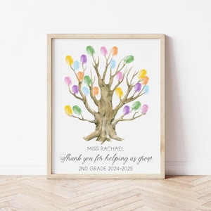 Teacher Gift Fingerprint Tree Sign Template, Printable Teacher Thank ...