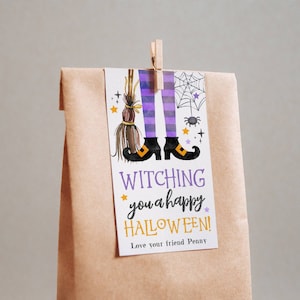 Witching You A Happy Halloween Gift Tag Template, Printable Cute Witch ...