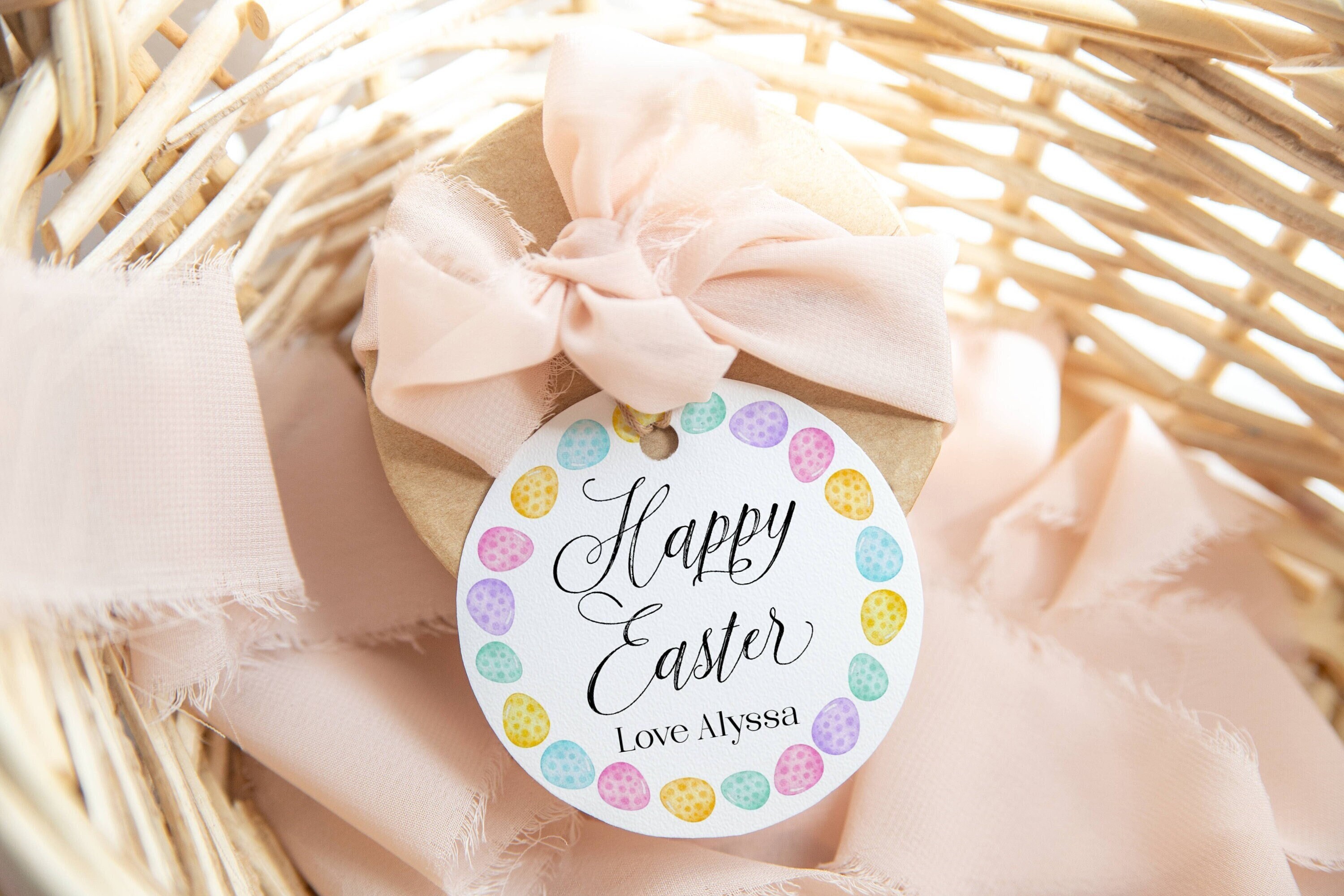 Round Easter Favor Tag Template Printable Easter Egg Wreath | Etsy