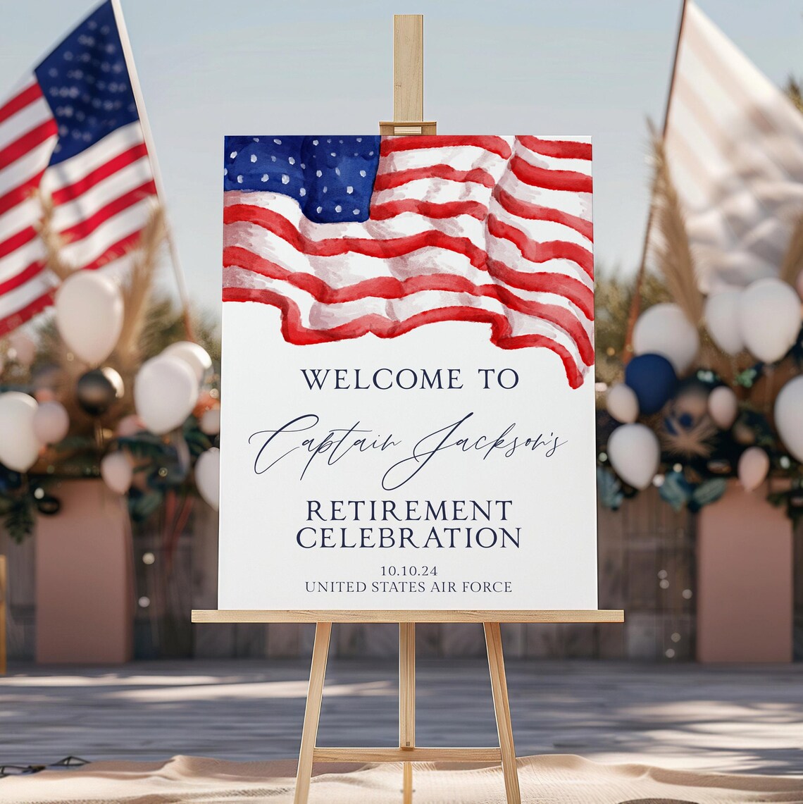 American Flag Retirement Party Welcome Sign Template, Printable ...