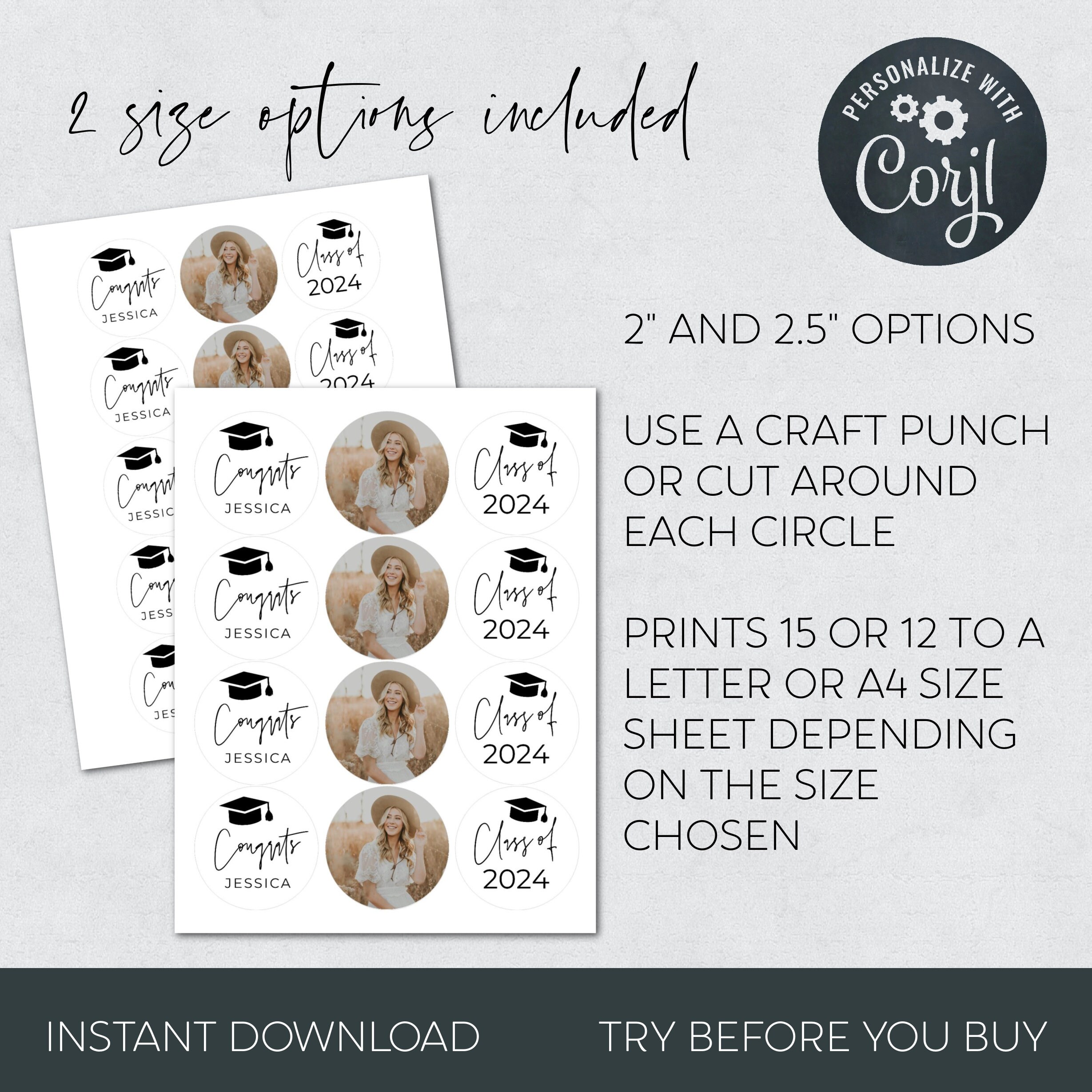 Graduation Photo Cupcake Topper Template, Printable Grad Party Cupcake ...