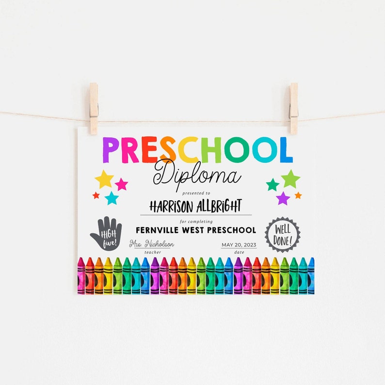 Editable Preschool Diploma Template, Printable Preschool Graduation ...