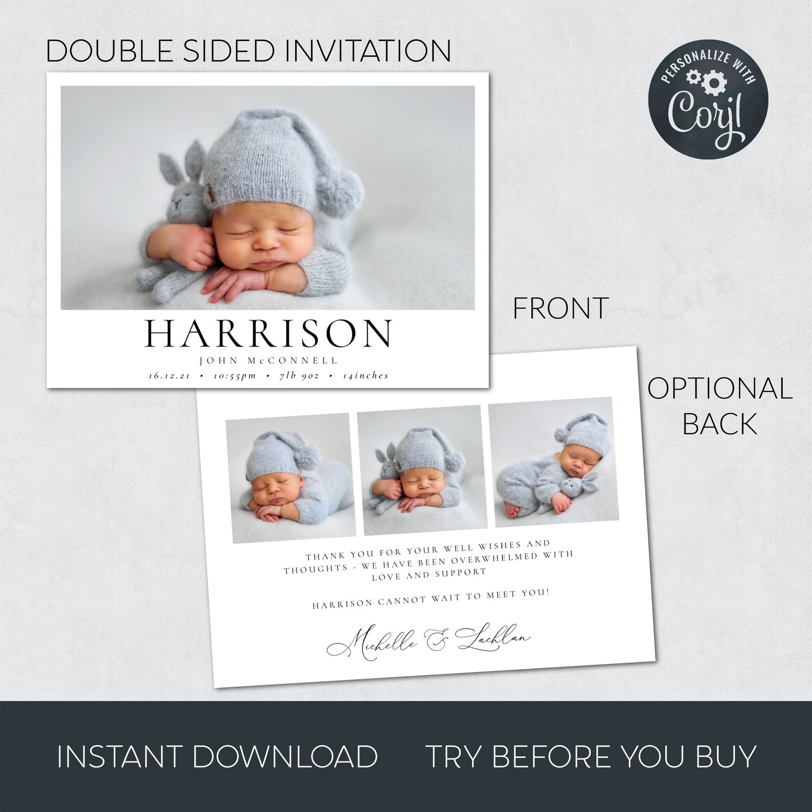 Classic Birth Announcement Template Printable Newborn Baby - Etsy