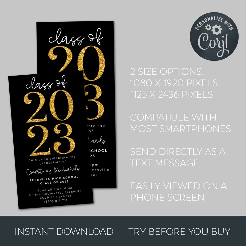 Electronic Class of 2026 Graduation Party Invitation Template, Editable ...