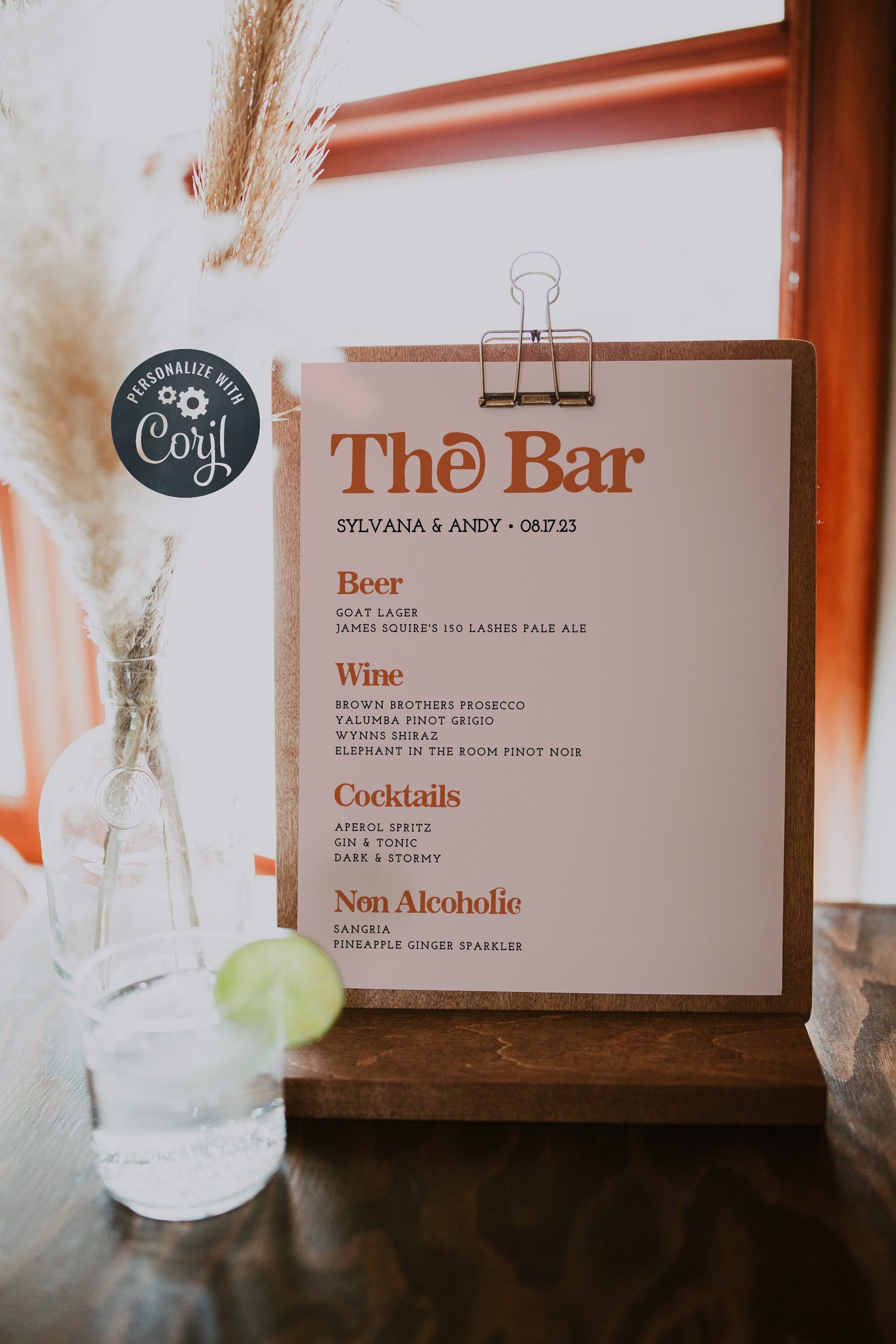 Retro Wedding Bar Menu Template Printable Vintage 70s Drinks - Etsy