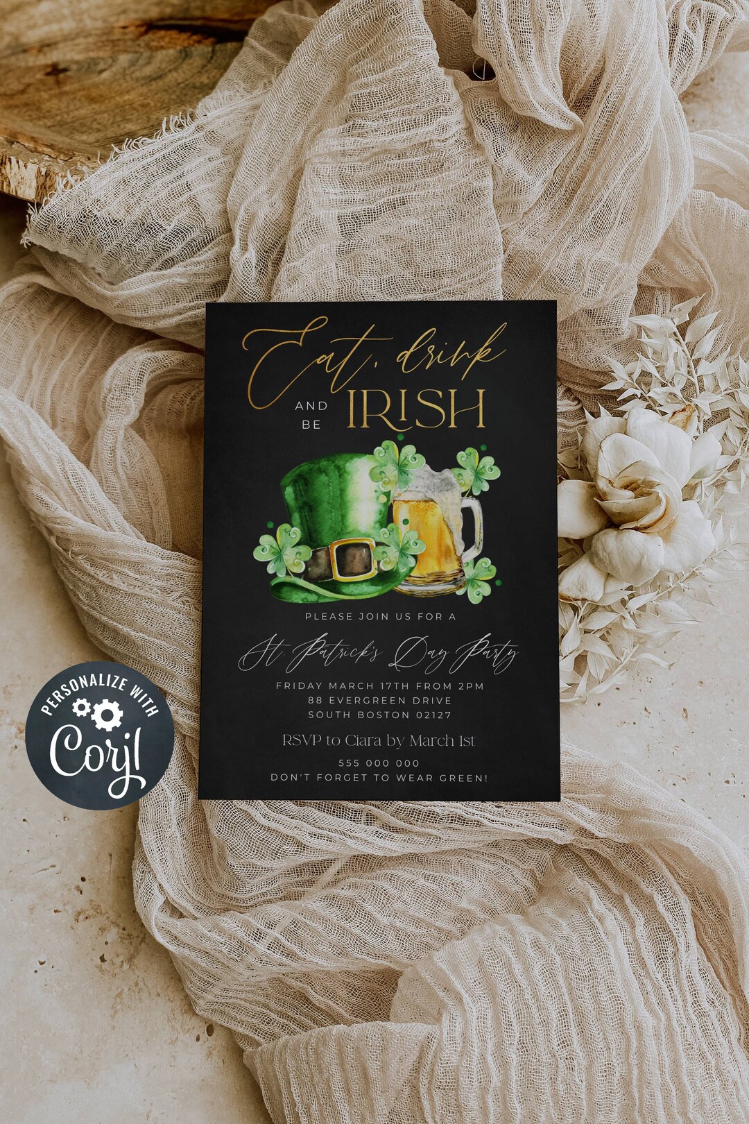Eat Drink & Be Irish Invitation Template, Printable St. Patricks' Day ...