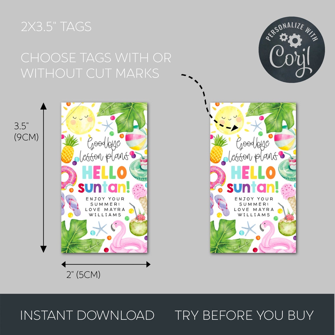 Goodbye Lesson Plans Hello Suntan Gift Tag Template, Printable Summer ...