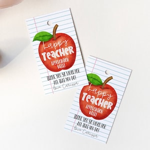 Apple Teacher Appreciation Week Gift Tag Template, Printable Teacher ...