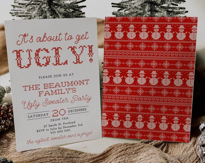Ugly Sock Christmas Party Invitation, Modern Xmas Rustic Farmhouse ...