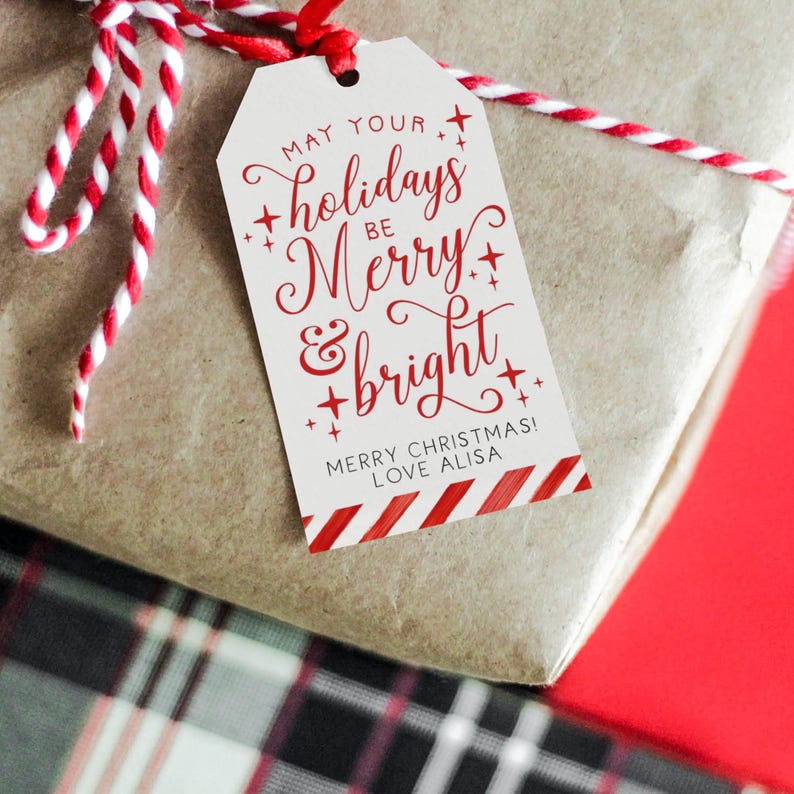 May Your Holidays Be Merry & Bright Gift Tag Template, Printable ...